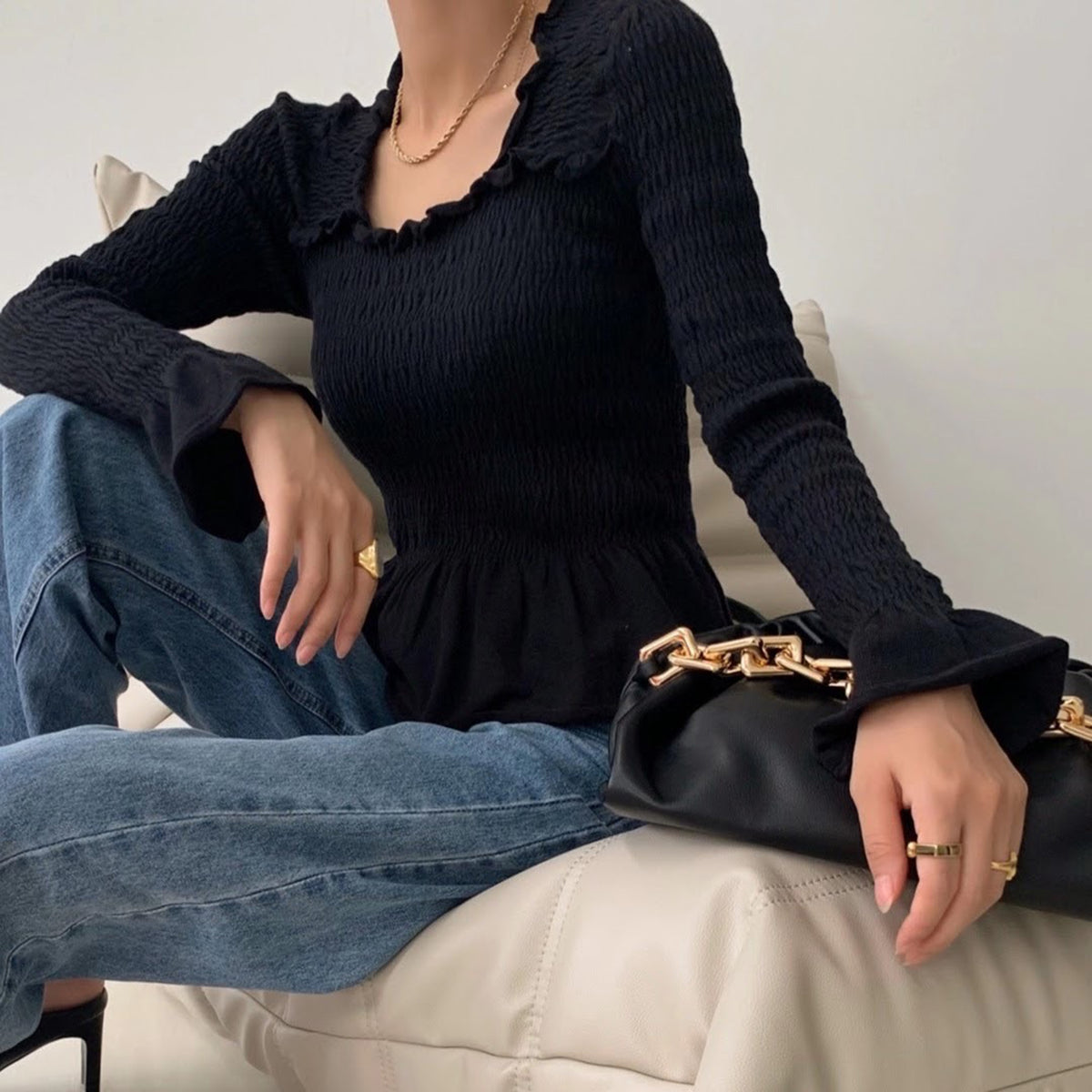 Shirring Ruffle Top - 3 Colors – MARVOUS WEAR